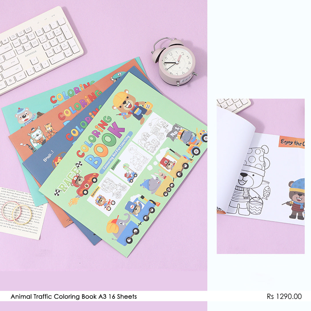 Animal Traffic Coloring Book A3 16 Sheets – NICKNACK-SL