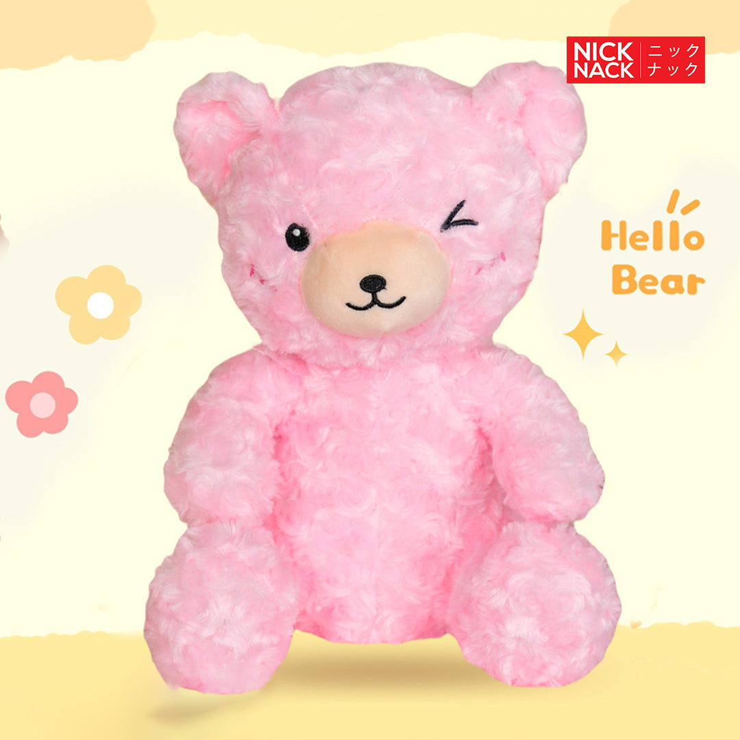 Chubby Curly Bear Stuffed Doll (M) (33CM) (Pink) – NICKNACK-SL