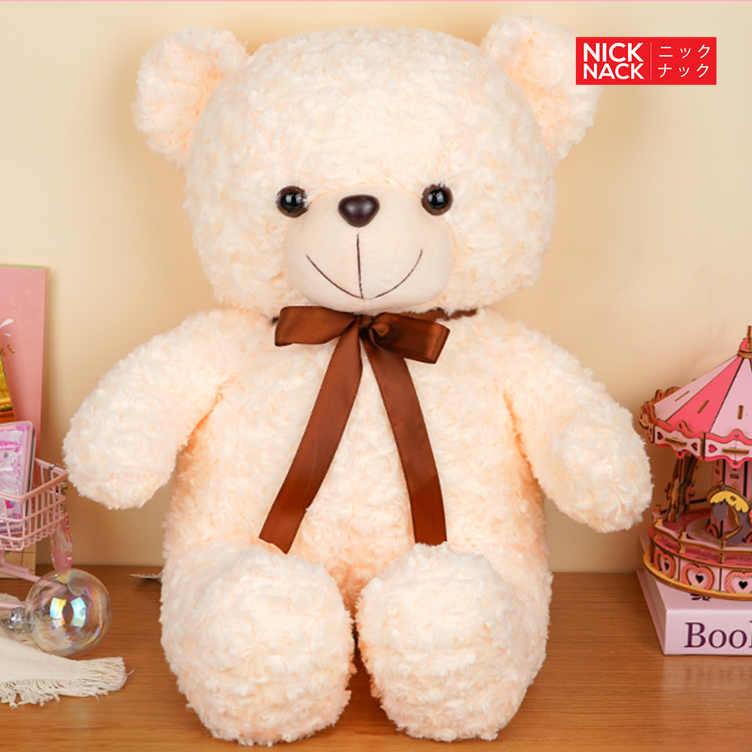 Ribbon Rose Velvet Bear Stuffed Doll (L) (60cm) (White) – NICKNACK-SL